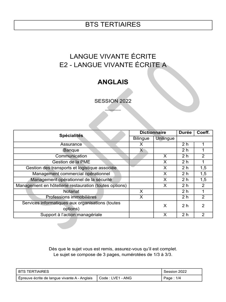 sujet BTS Anglais 2022 | PDF | Internship | Job Hunting