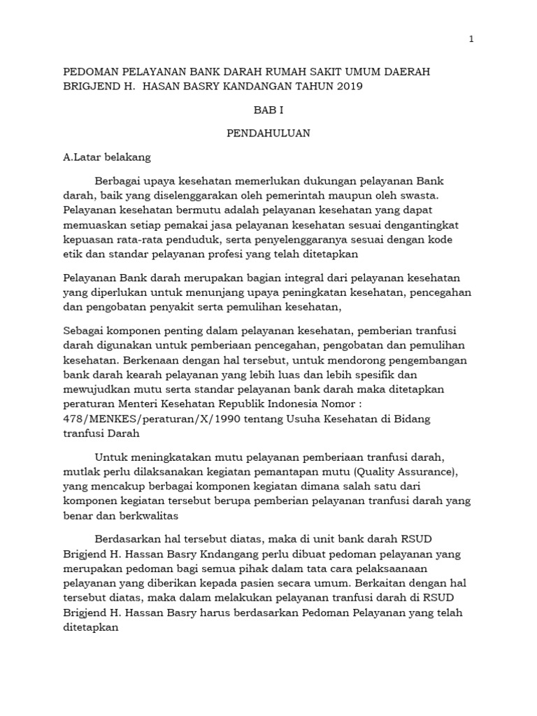 Pedoman Pelayanan Tranfusi BDRS | PDF