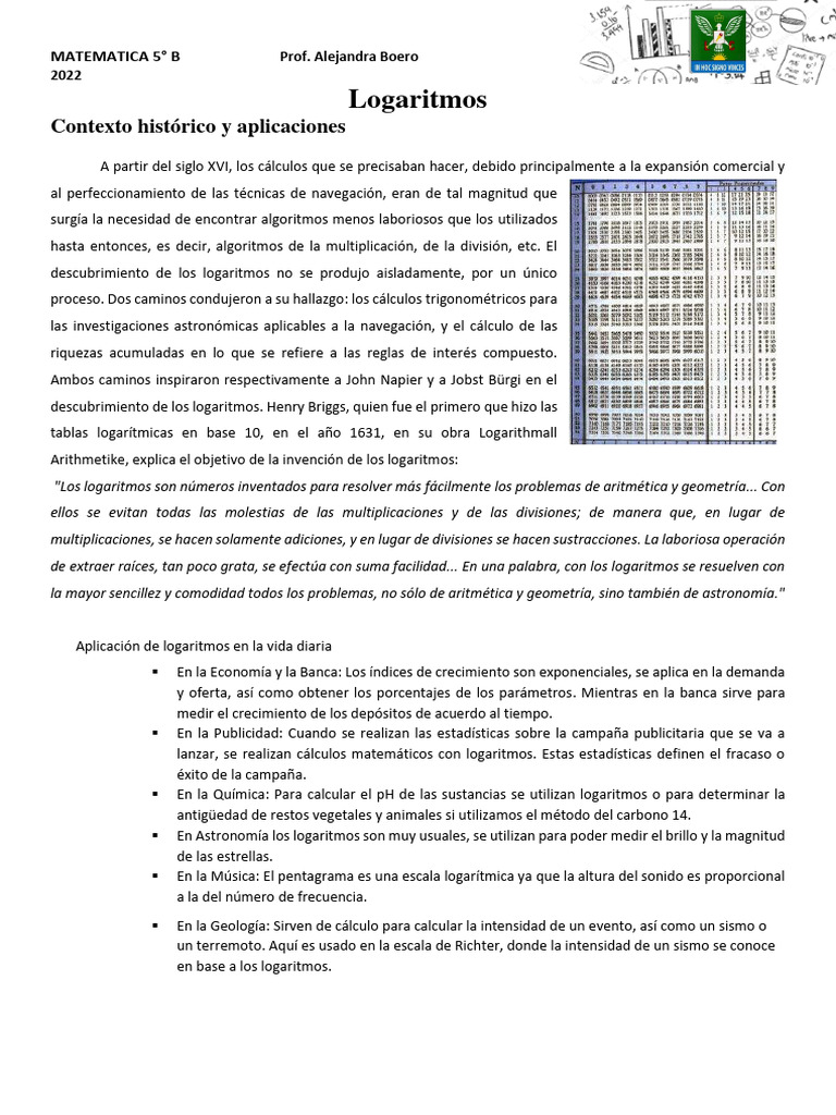 Logaritmos - Propiedades | PDF | Logaritmo | Matemáticas