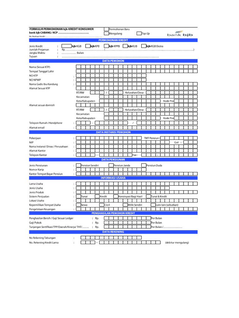 A.FORMULIR PERMOHONAN BJB KREDIT KONSUMER (LAMPIRAN 1) | PDF
