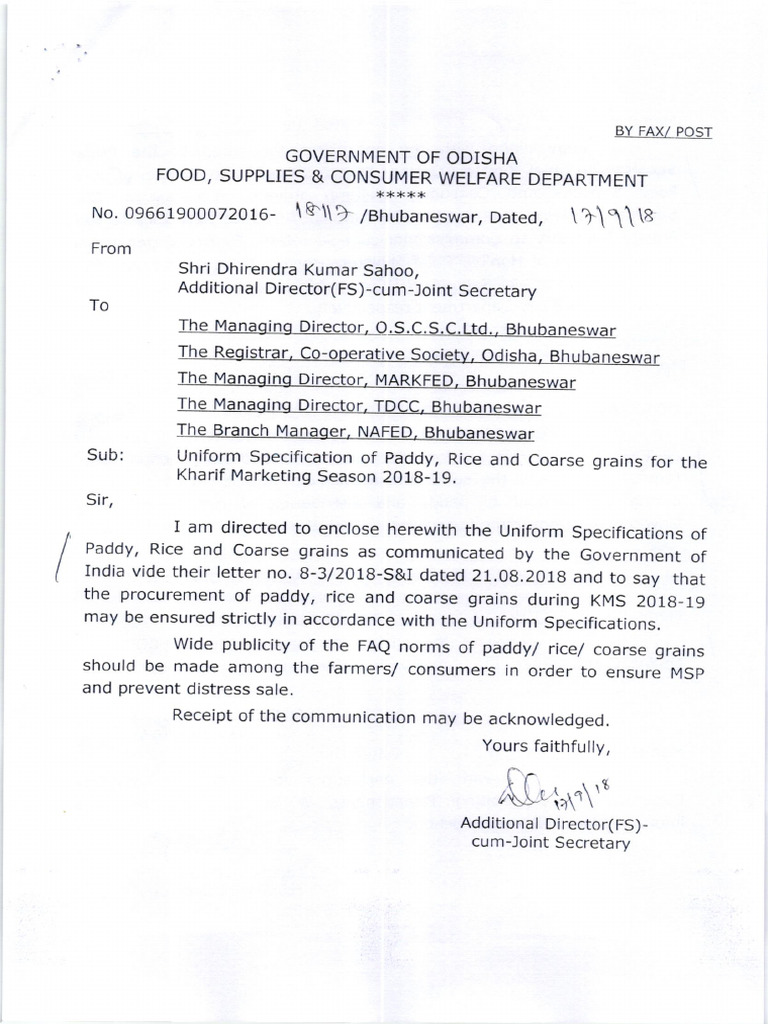 Uniform Specification of Paddy Kms | PDF