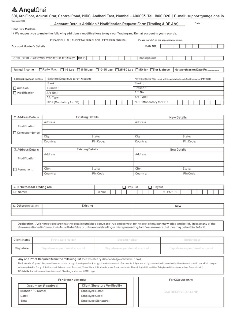 Modification-form | PDF | Passbook | Cheque