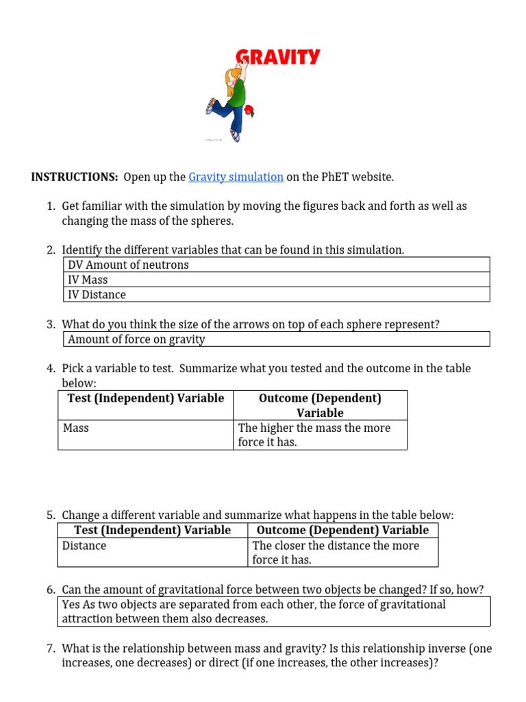 Gravity Simulation: Mass & Distance Effects | PDF | Teaching Methods ...