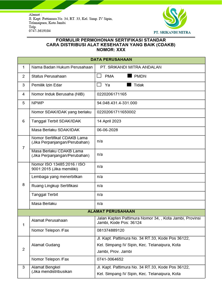 Formulir Permohonan CDAKB 2024 | PDF