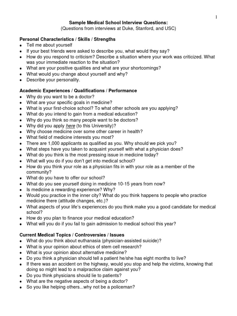 Medical School Interview Questions Guide | PDF | Physician | Medicine