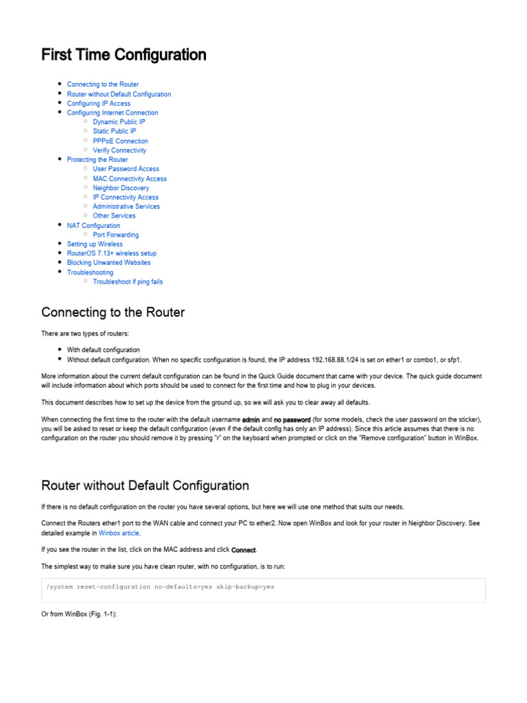 First Time Configuration RouterOS | PDF | Ip Address | Proxy Server