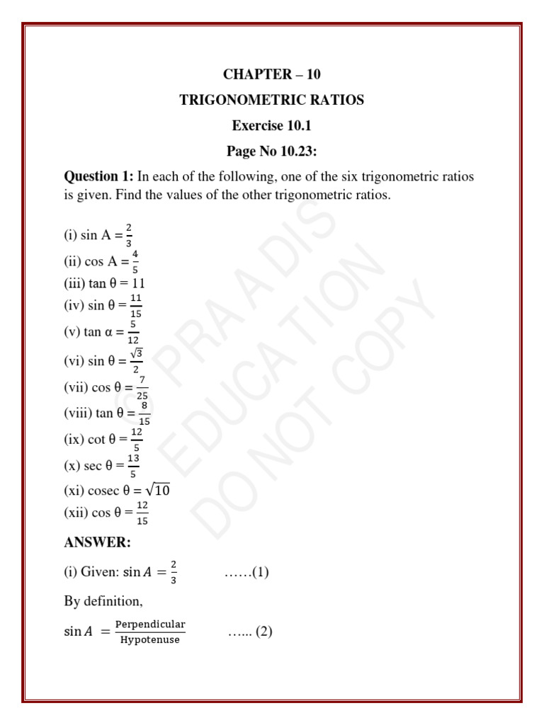 Trigonometric Ratios and Calculations | PDF | Trigonometric Functions ...