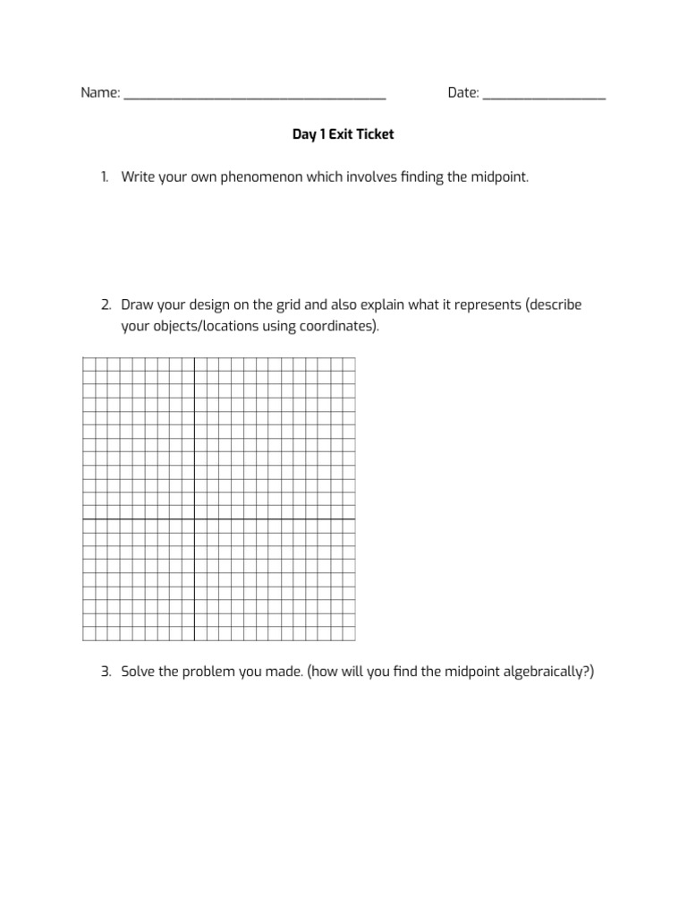 Midpoint and Distance Formula Exit Ticket | PDF