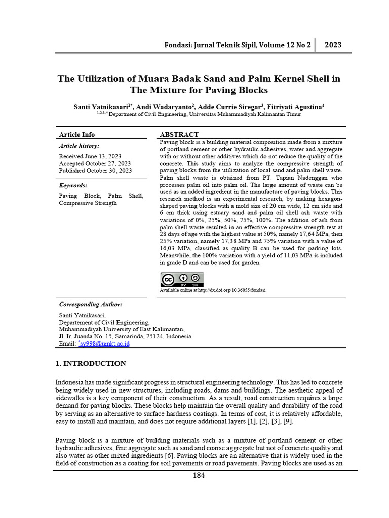 The Utilization of Muara Badak Sand and Palm Kernel Shell in | PDF ...