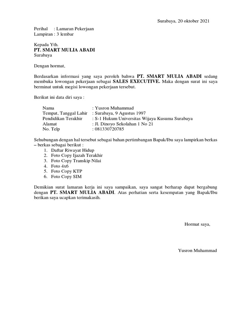 Contoh CV Sales Executive Yusron | PDF
