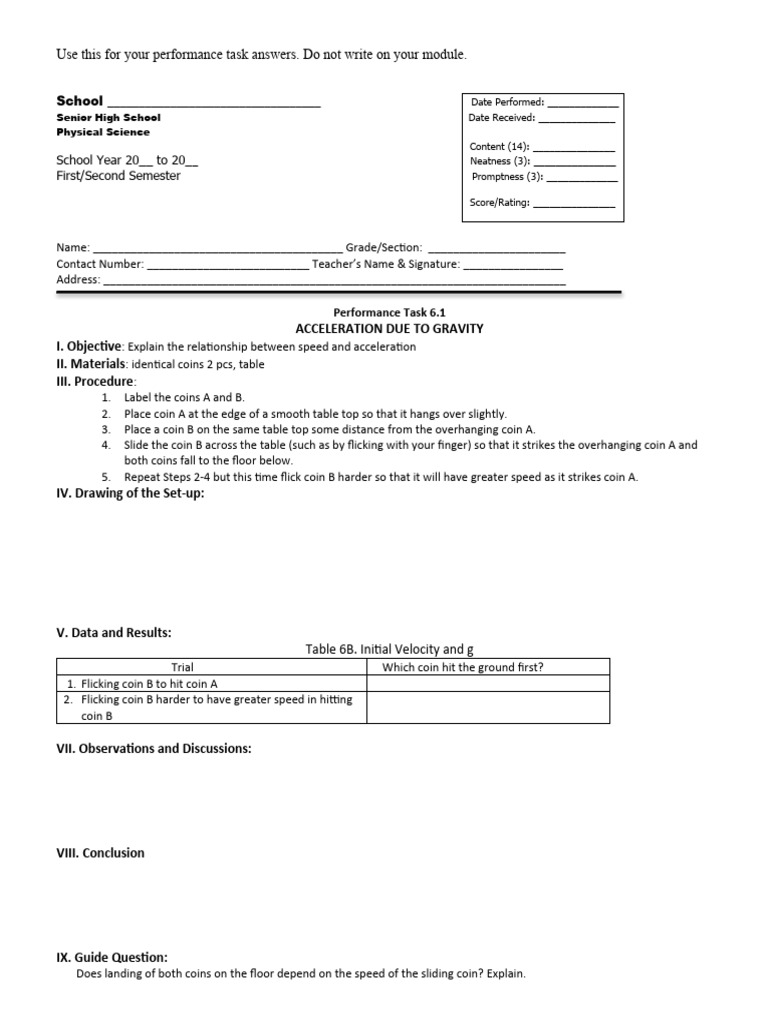 Act. Sheets Quarter 2, 2nd Module | PDF | Inertia | Coins