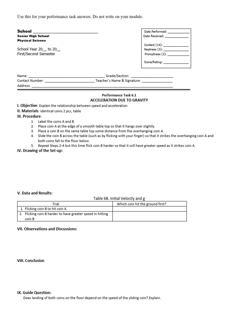 act. sheets quarter 2, 2nd module | PDF | Inertia | Coins