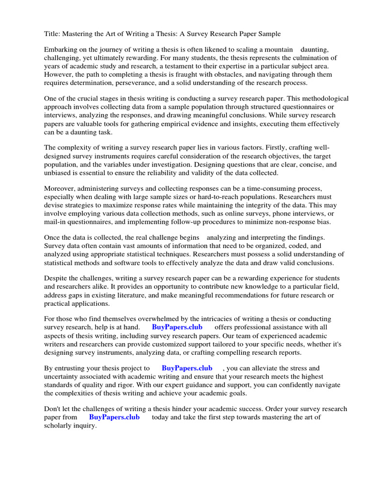 Survey Research Paper Sample | PDF | Survey Methodology | Questionnaire