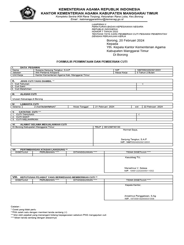Formulir Cuti PPPK | PDF