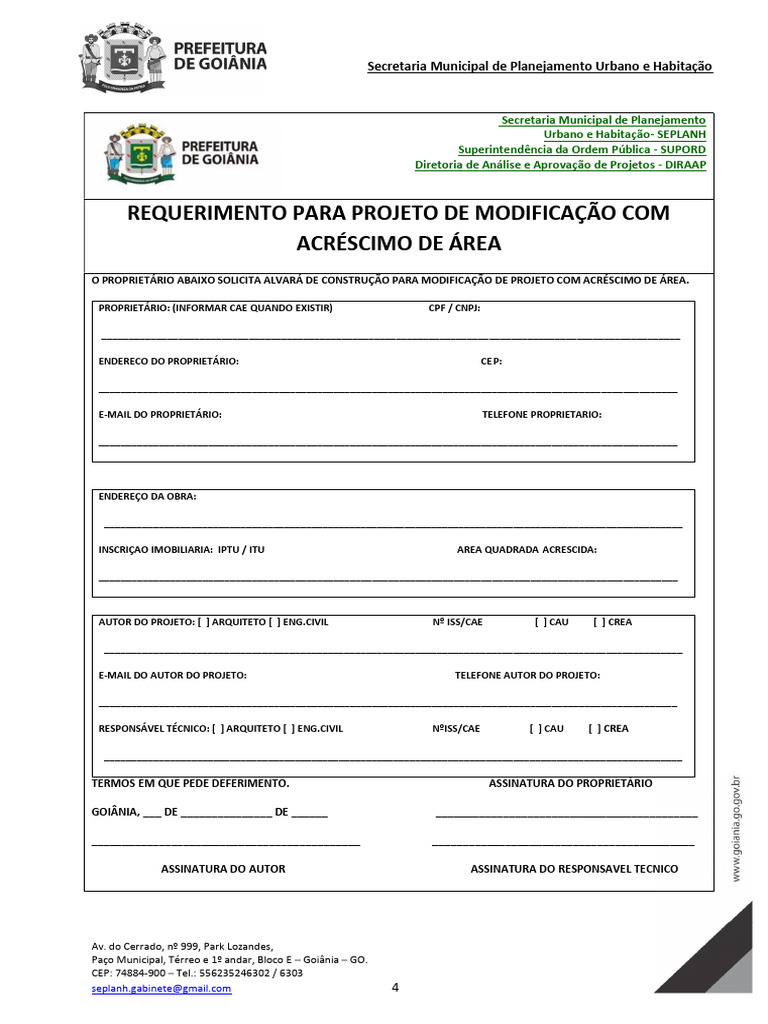 Requerimento para Aprova - o de Projetos Com Acrescimo de Area ...