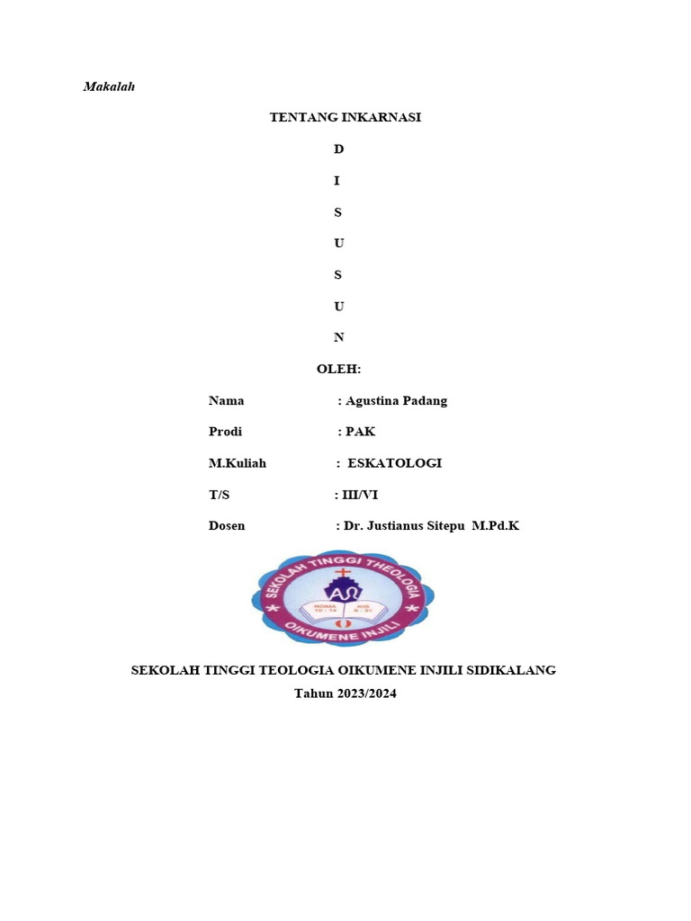 Pengertian dan Tindakan Inkarnasi Allah | PDF | Ilmu Sosial | Agama ...