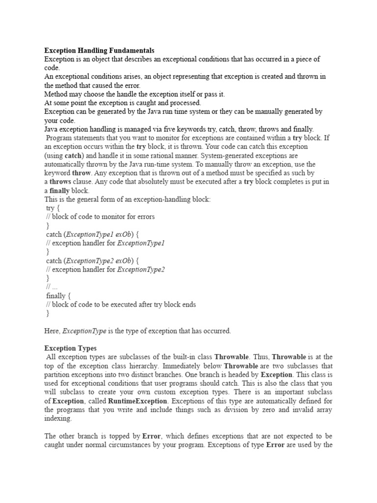 Exception Handling Fundamentals Pdf Class Computer Programming Computer Science 2981