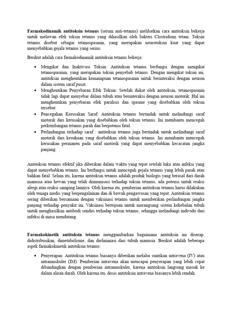 Farmakodinamik Antitoksin Tetanus | PDF