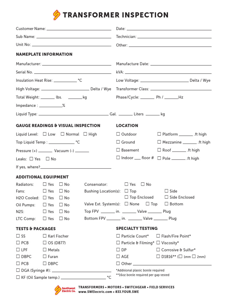 Transformer Inspection Form | PDF | Transformer | Physical Quantities