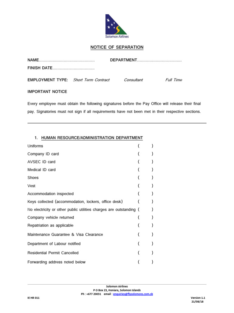 Notice of Separation Updated | PDF