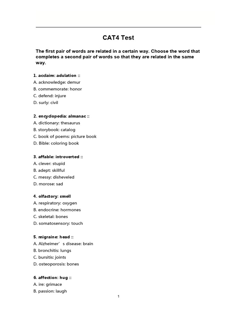 CAT4 Test01 | PDF