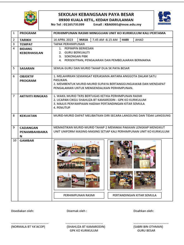 CONTOH OPR Perhimpunan Harian | PDF