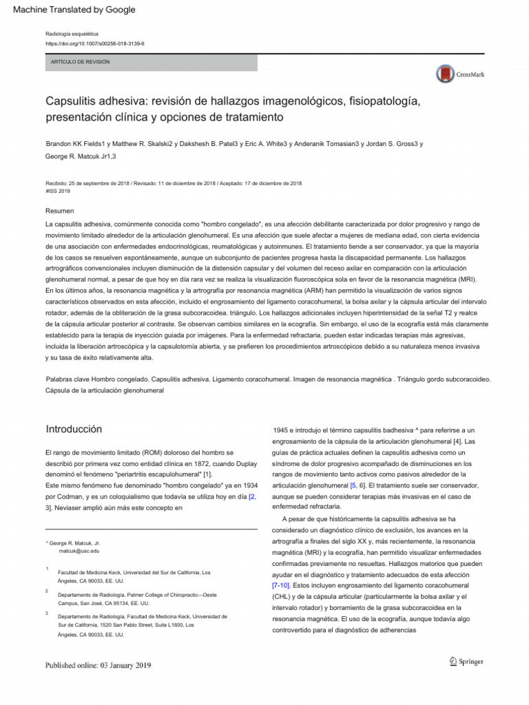 Capsulitis Adhesiva, Revisioòn de Imagenes, Fisiopatologia ...