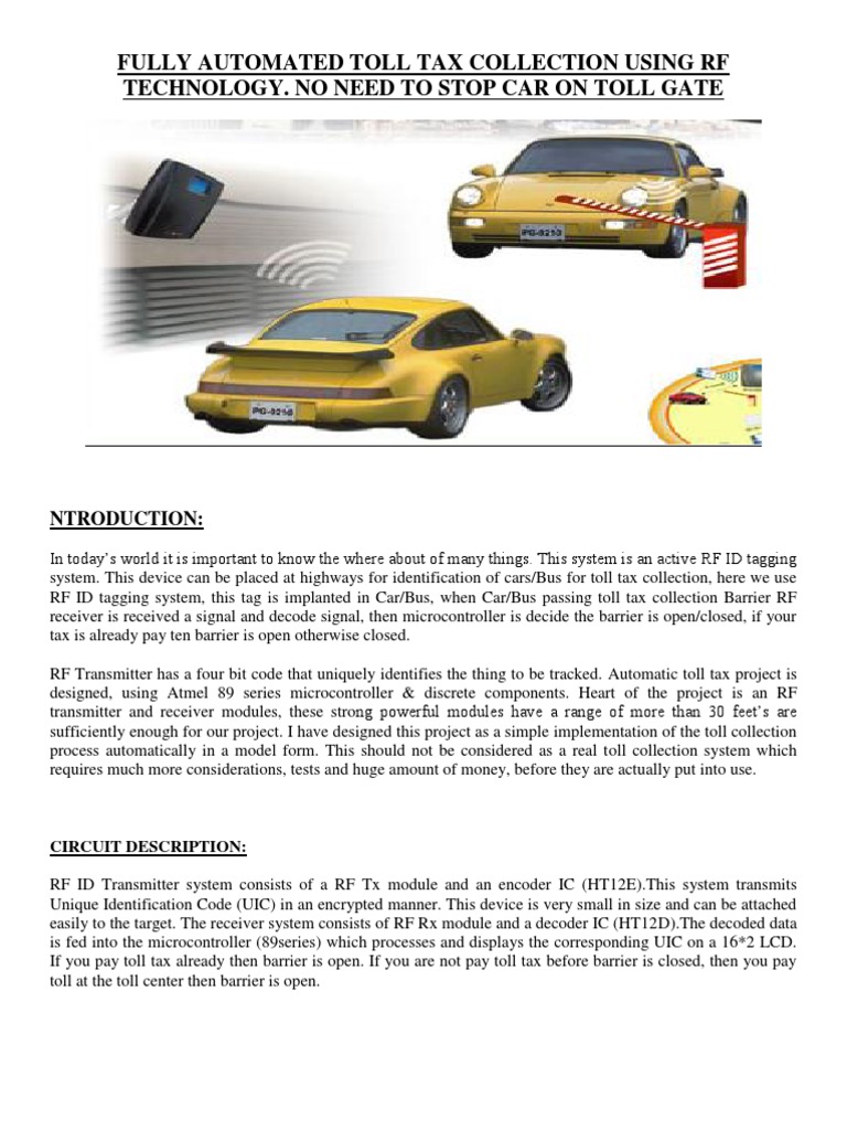 Fully Automated Toll Tax Collection Using RF Technology. No Need To ...