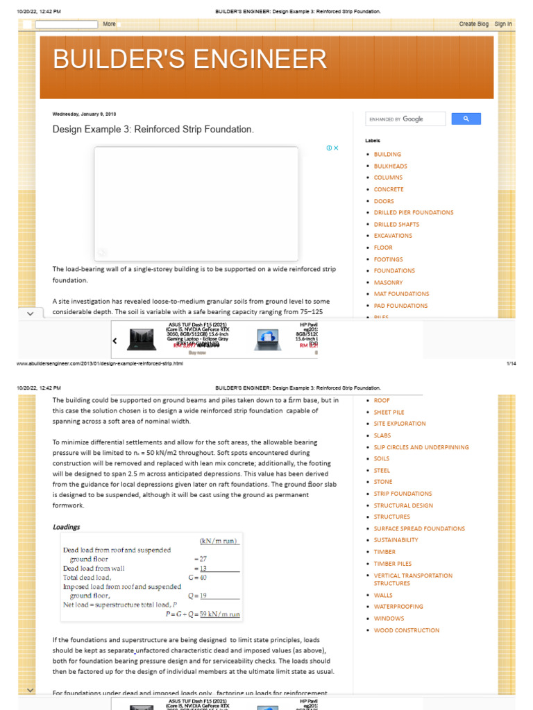 Reinforced Strip Foundation Design | PDF | Foundation (Engineering) | Deep Foundation