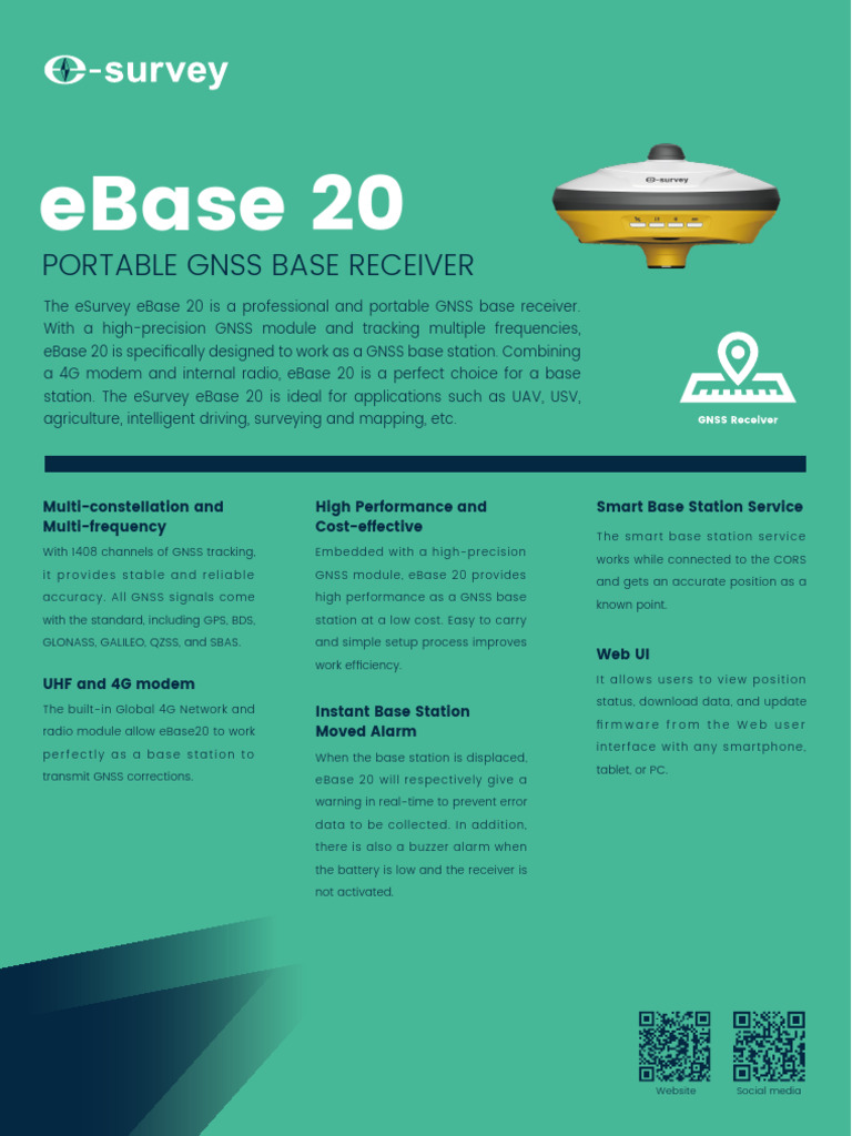 eBase 20 Portable GNSS Receiver | PDF | Surveying | Base Station