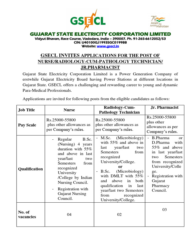 Advt - Nurse RCPT JR - Pharmacist | PDF | Pharmacist | Medicine