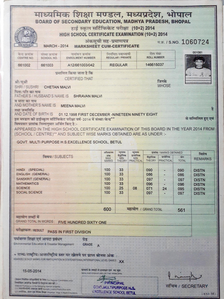 10 th marksheet | PDF