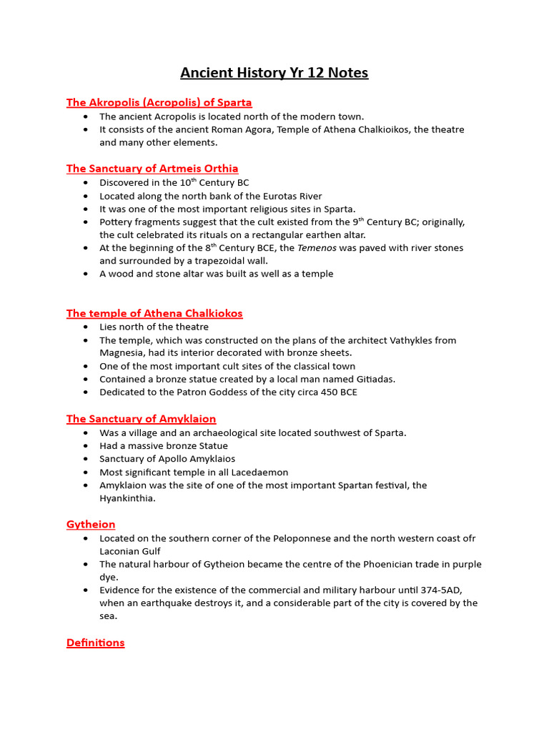 Ancient History Yr 12 Notes | PDF | Sparta | Classical Antiquity
