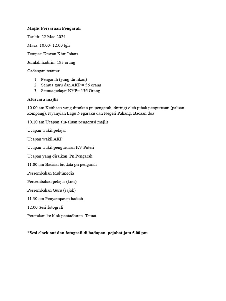 Tentatif Majlis Persaraan Pengarah | PDF
