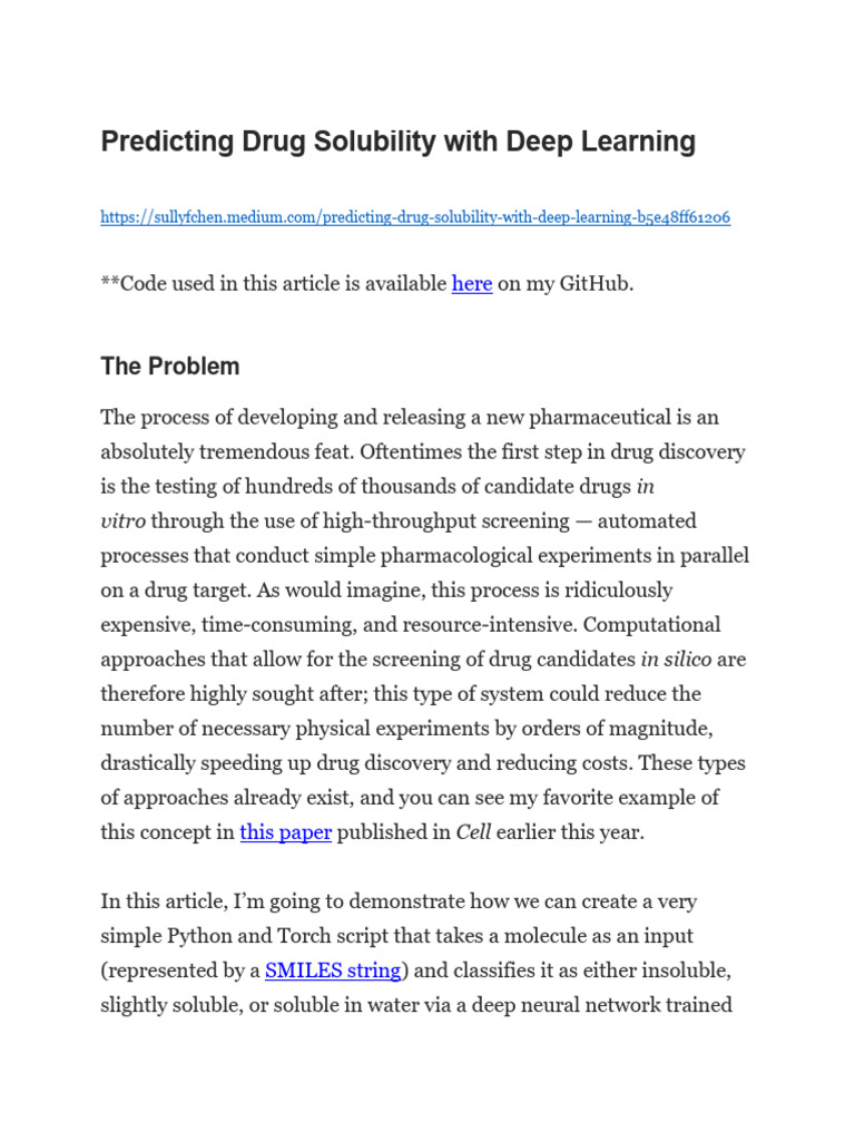Deep Learning for Drug Solubility Prediction | PDF | Drug Discovery ...