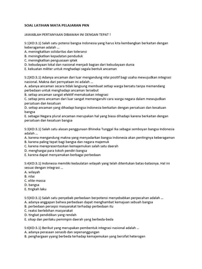 SOAL LATIHAN PKN | PDF