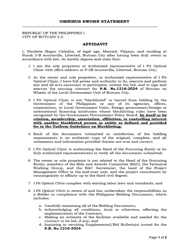 Omnibus-Sworn-Statement-Bula | PDF | Fraud | Common Law