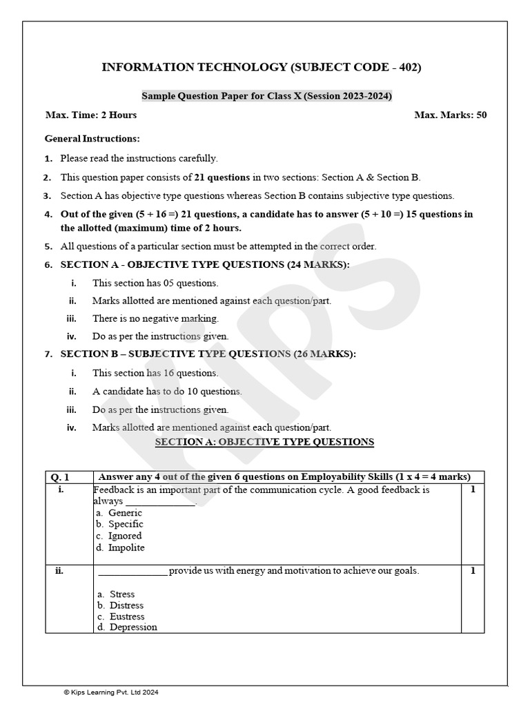 402 - InformationTechnology - Class - X - Sample Paper 1 | PDF ...