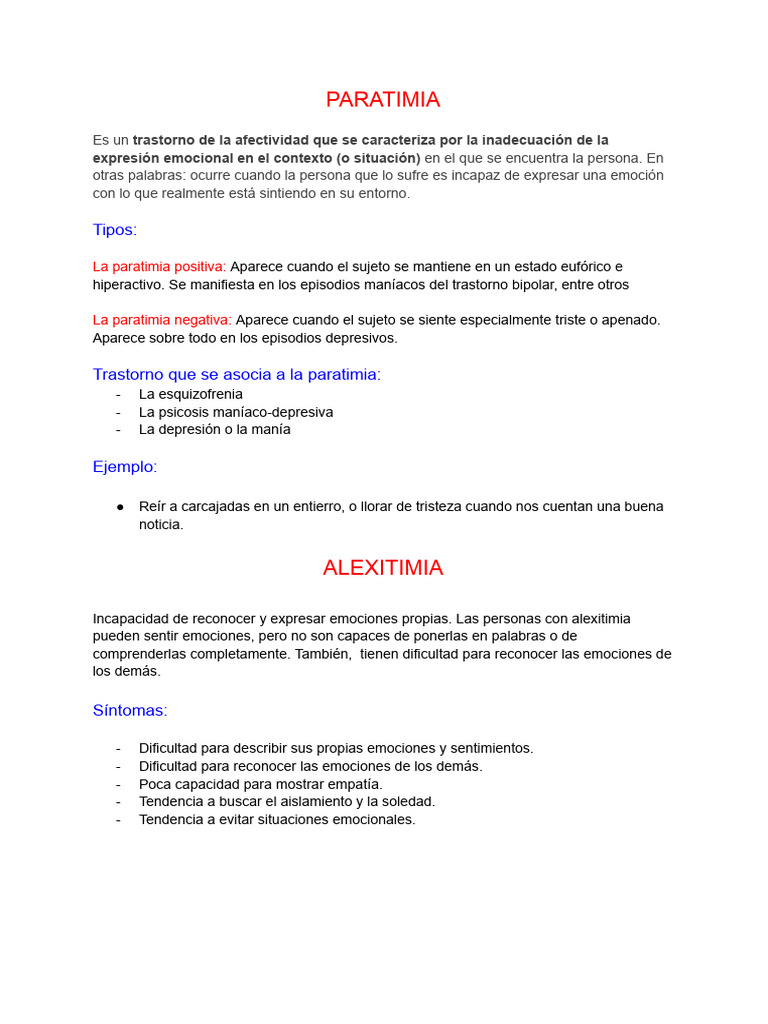 PARATIMIA | PDF | Las emociones | Manía