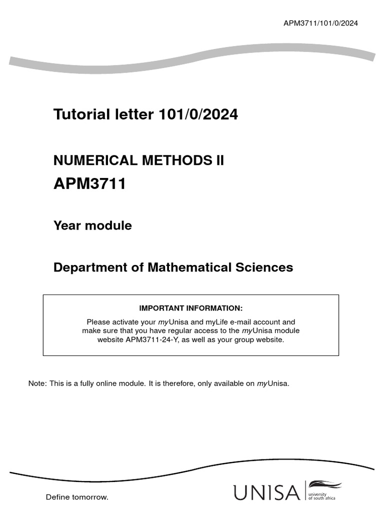 Tutorial Letter 101/0/2024: Numerical Methods Ii | PDF | Libraries | Eigenvalues And Eigenvectors