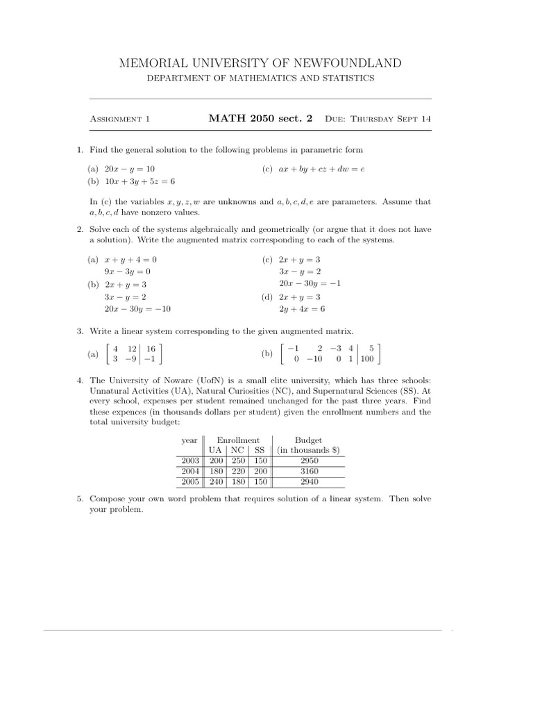 Memorial Universicty of Newfoundland Linear Algebra I Lecture Notes 1 ...