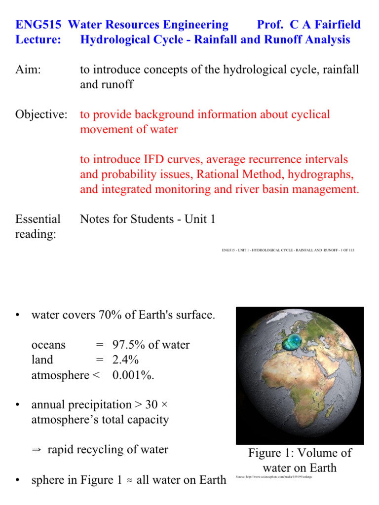 ENG515 - Lecture - Unit 1 - Hydrological Cycle - Rainfall and Runoff ...