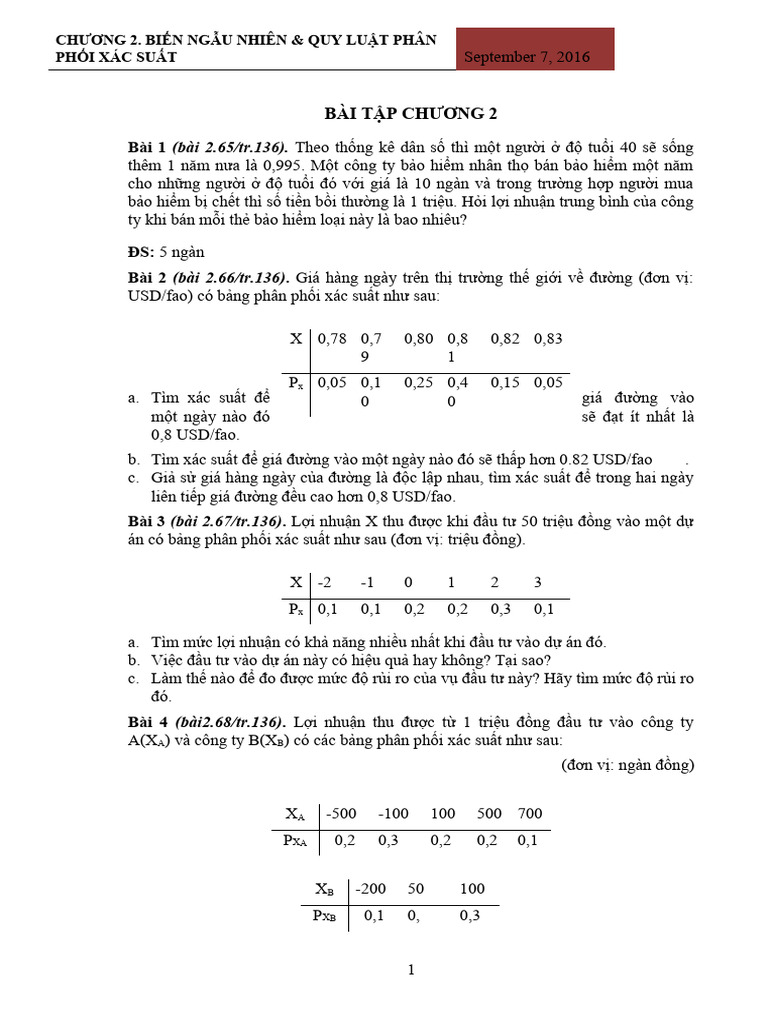 Bài Tập Chương 2-XSTK | PDF