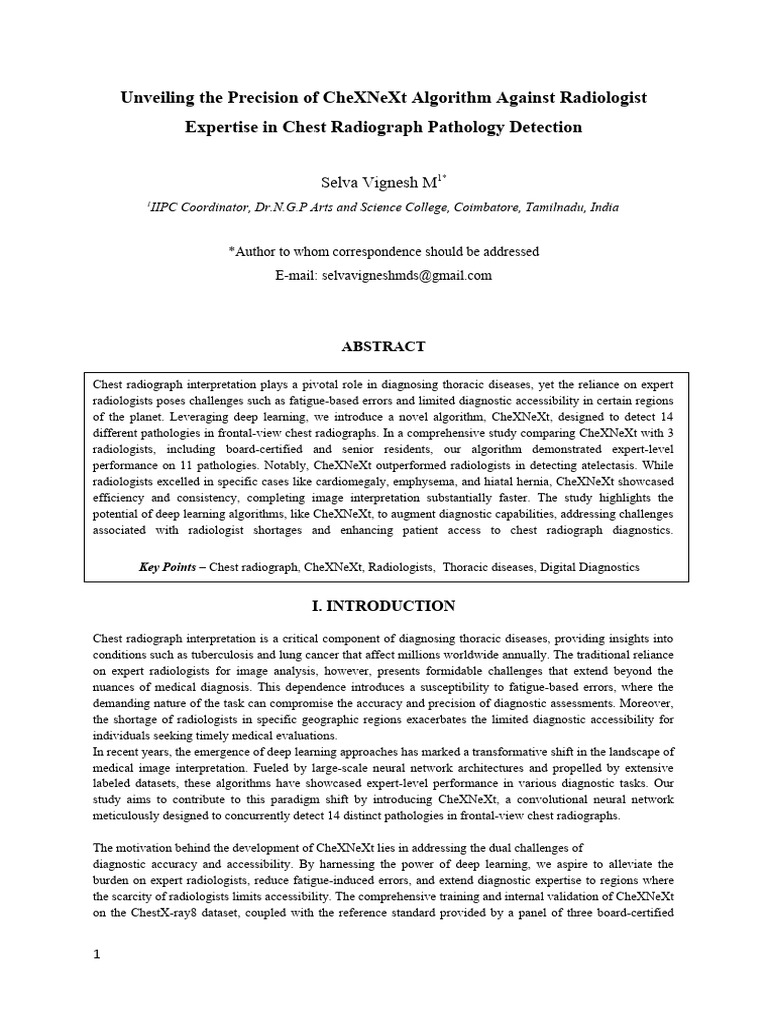 Unveiling The Precision of CheXNeXt Algorithm Against Radiologist ... Unveiling The Precision of CheXNeXt Algorithm Against Radiologist ...