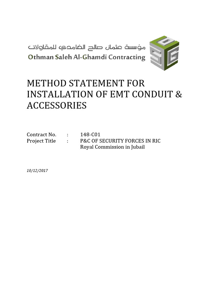 EMT Conduit Installation Method Statement | PDF | Pipe (Fluid ...