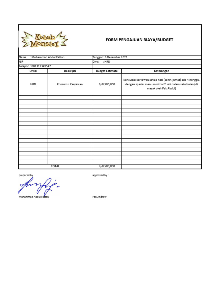 Pengajuan Budget - HRD - 6 Desember 2021-PT KMI | PDF