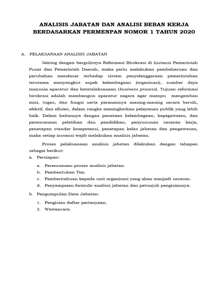 Form Anjab Dan ABK Berdasarkan Permenpan Nomor 1 TH 2020 | PDF | Komputer
