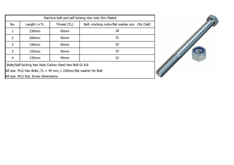 Machine Bolt and Self Locking Nuts SAMPLE SIZE | PDF