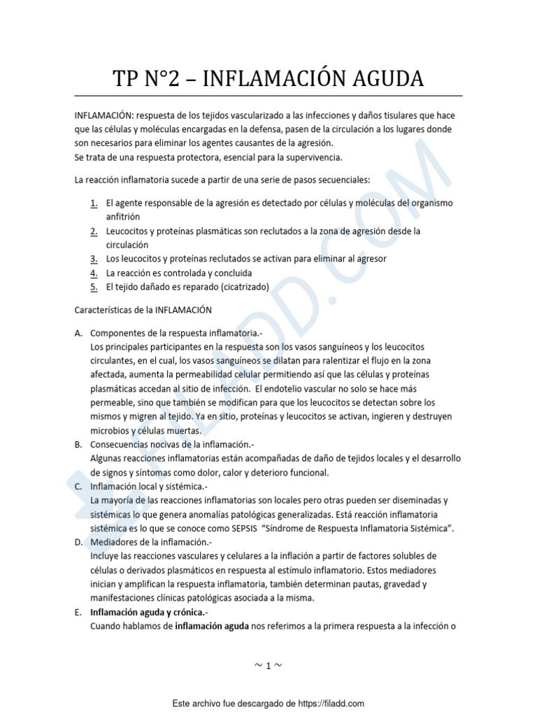 TP N2 INFLAMACION AGUDA | PDF | Inflamación | Sistema complementario