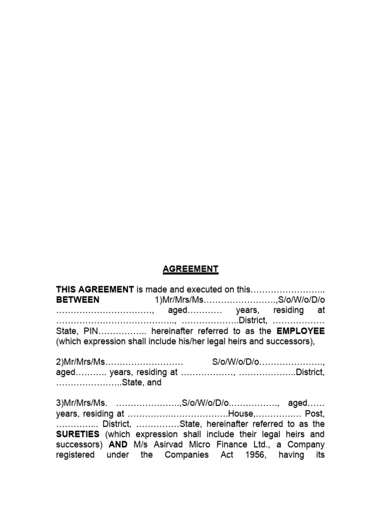 Asirvad Employment Agreement Template | PDF | Employment | Legal Liability